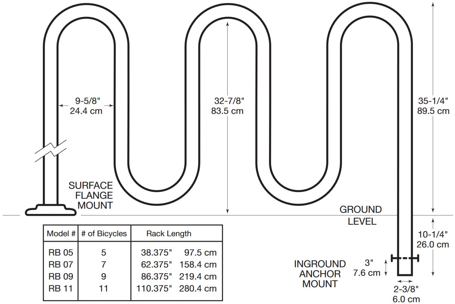 Technical Specifications - Ribbon Bike Rack